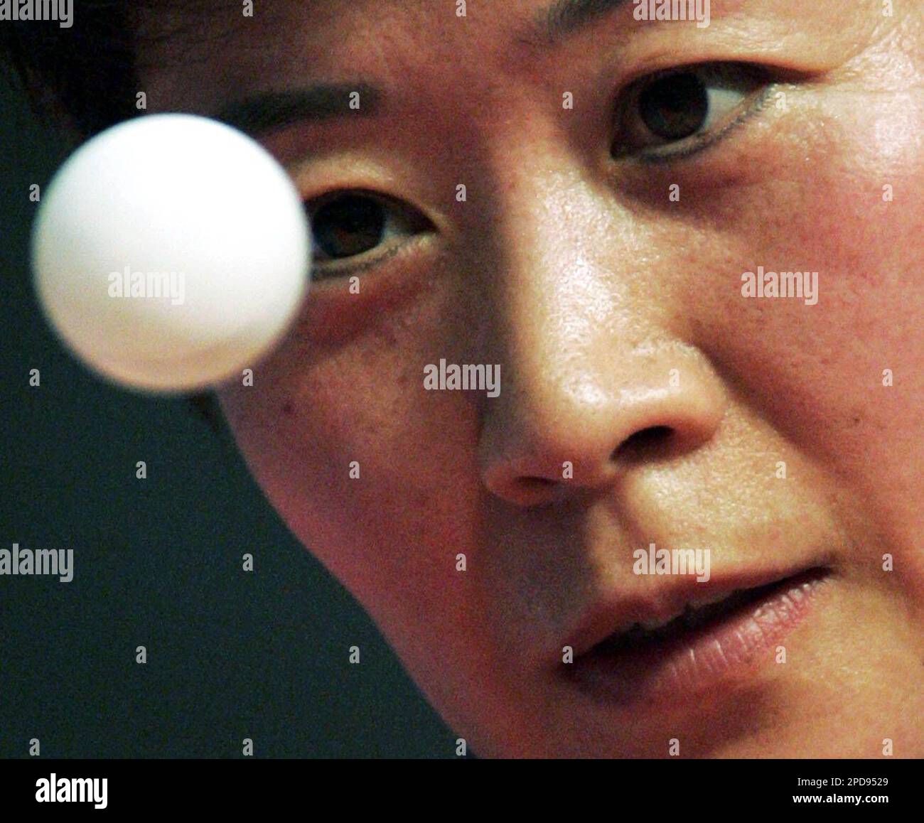 Chris Xu of Canada focuses on the ball durnig the team table tennis ...