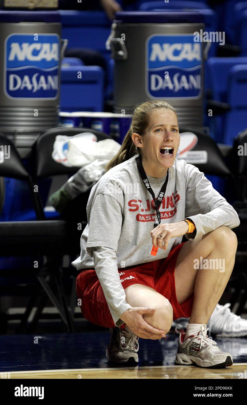 St. John's coach Kim Barnes Arico yells to her team during practice ...