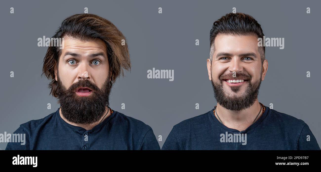 Bearded man with long beard and mustache or handsome hipster in ...