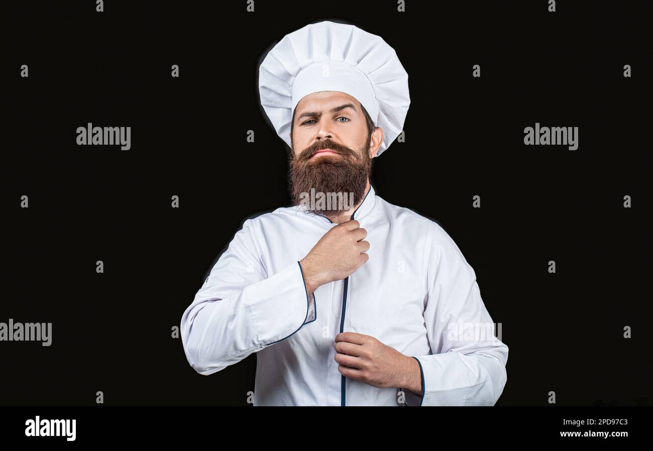 Bearded chef, cooks or baker. Bearded male chefs isolated on black ...