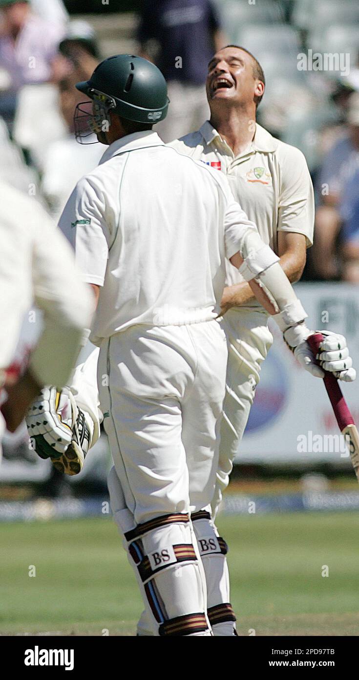 Australian bowler Stuart Clark celebrates after bowling and catching ...