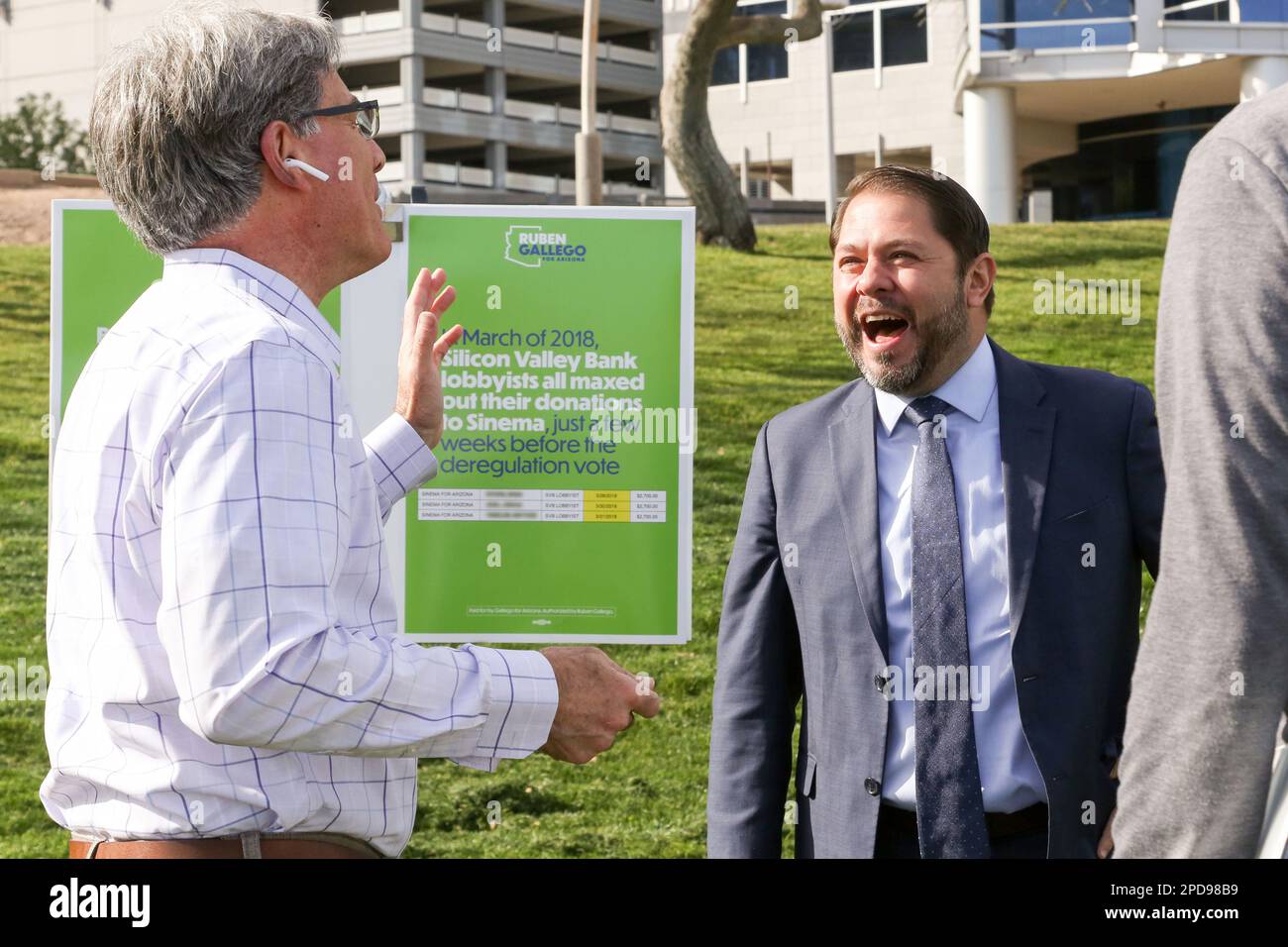 Arizona Senate candidate Ruben Gallego is jovial with reporters after ...