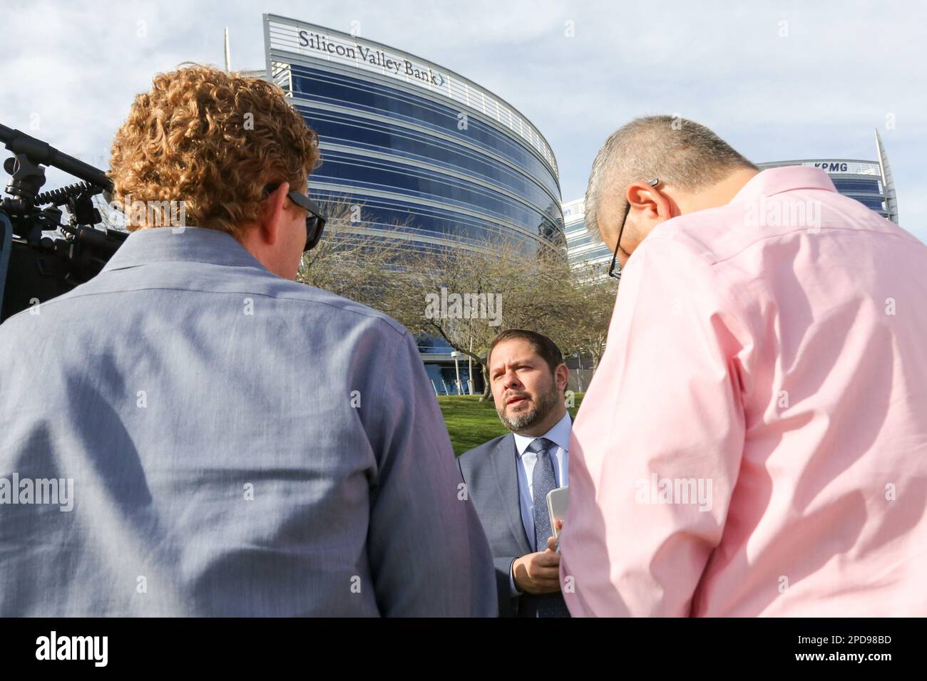 Arizona Senate candidate Ruben Gallego takes questions from reporters ...