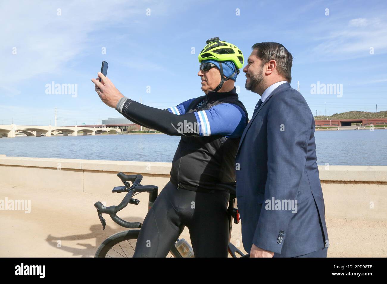 Arizona Senate candidate Ruben Gallego takes selfies with a passing ...