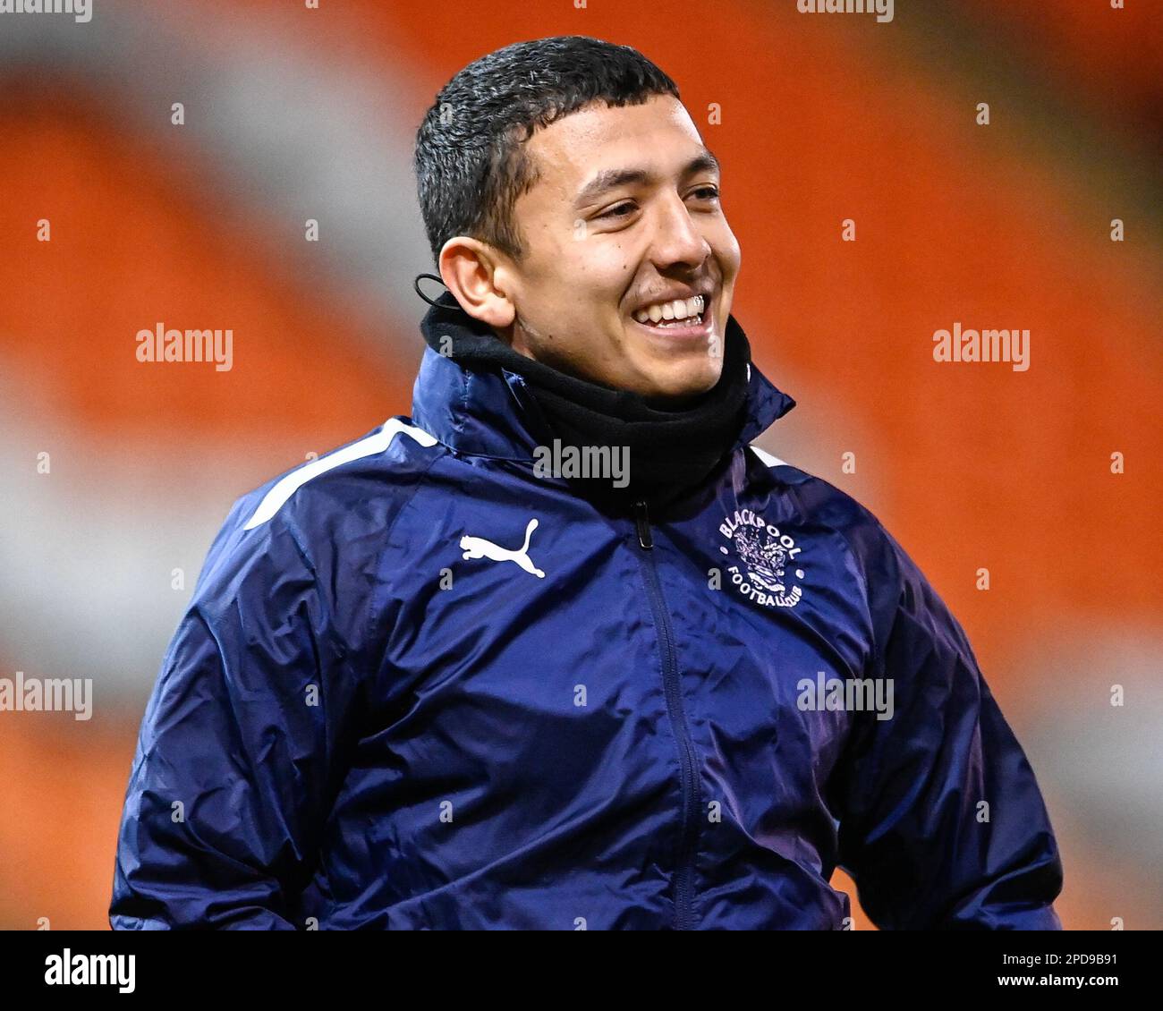Blackpool, UK. 14th Mar, 2023. Ian Poveda #26 of Blackpool pre-match ...
