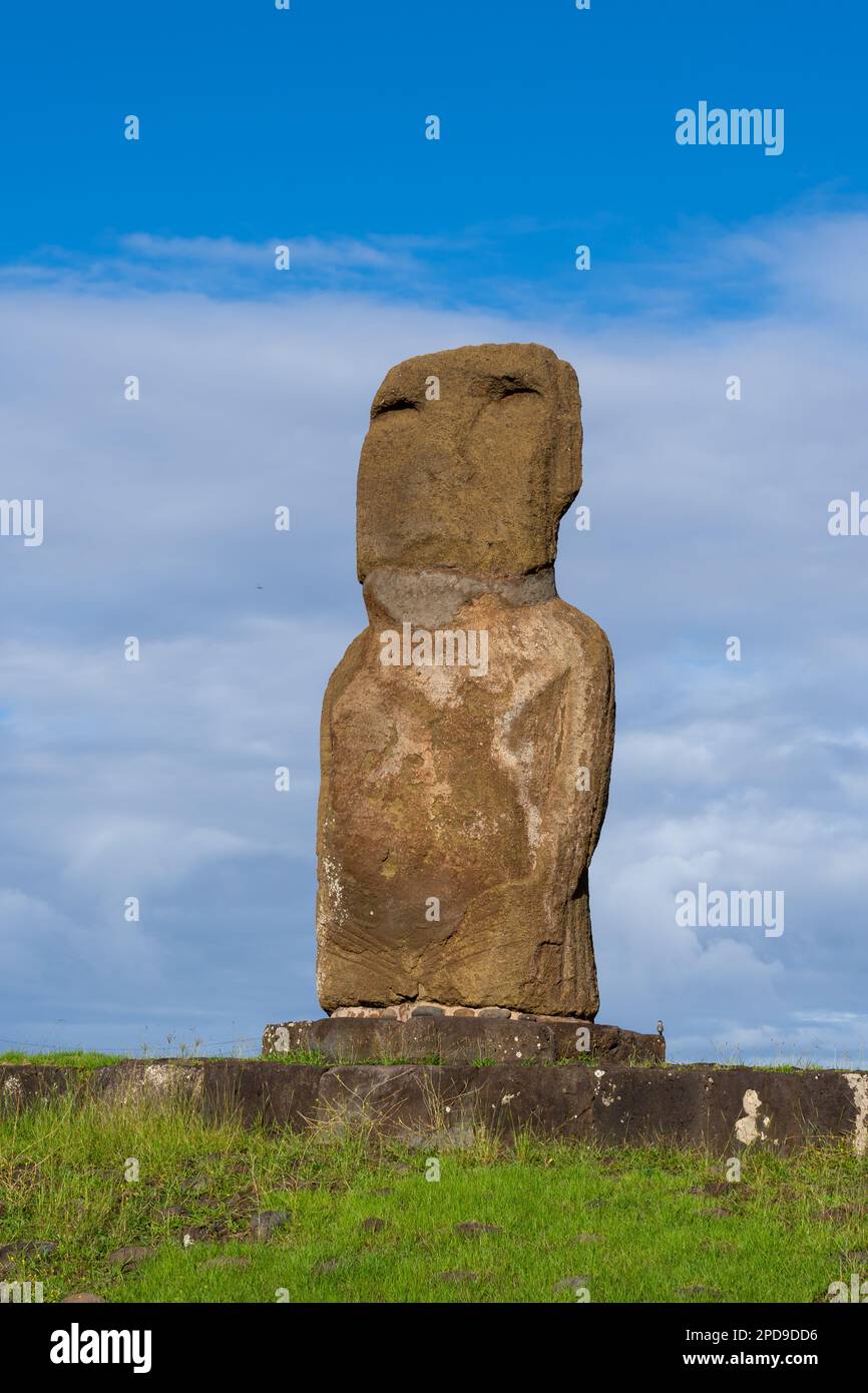 Moai of Ahu Ature Huki at Anakena Beach on Easter Island, Chile Stock ...