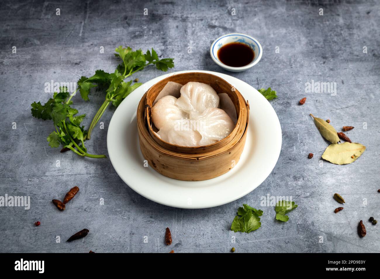 Hot Asian food traditional Hacao in a wooden plate Stock Photo - Alamy