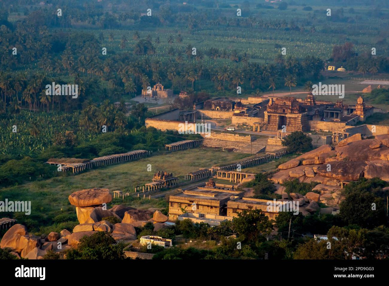 View of Hampi ruins at sunrise from Matanga hill. Hampi, the capital of ...