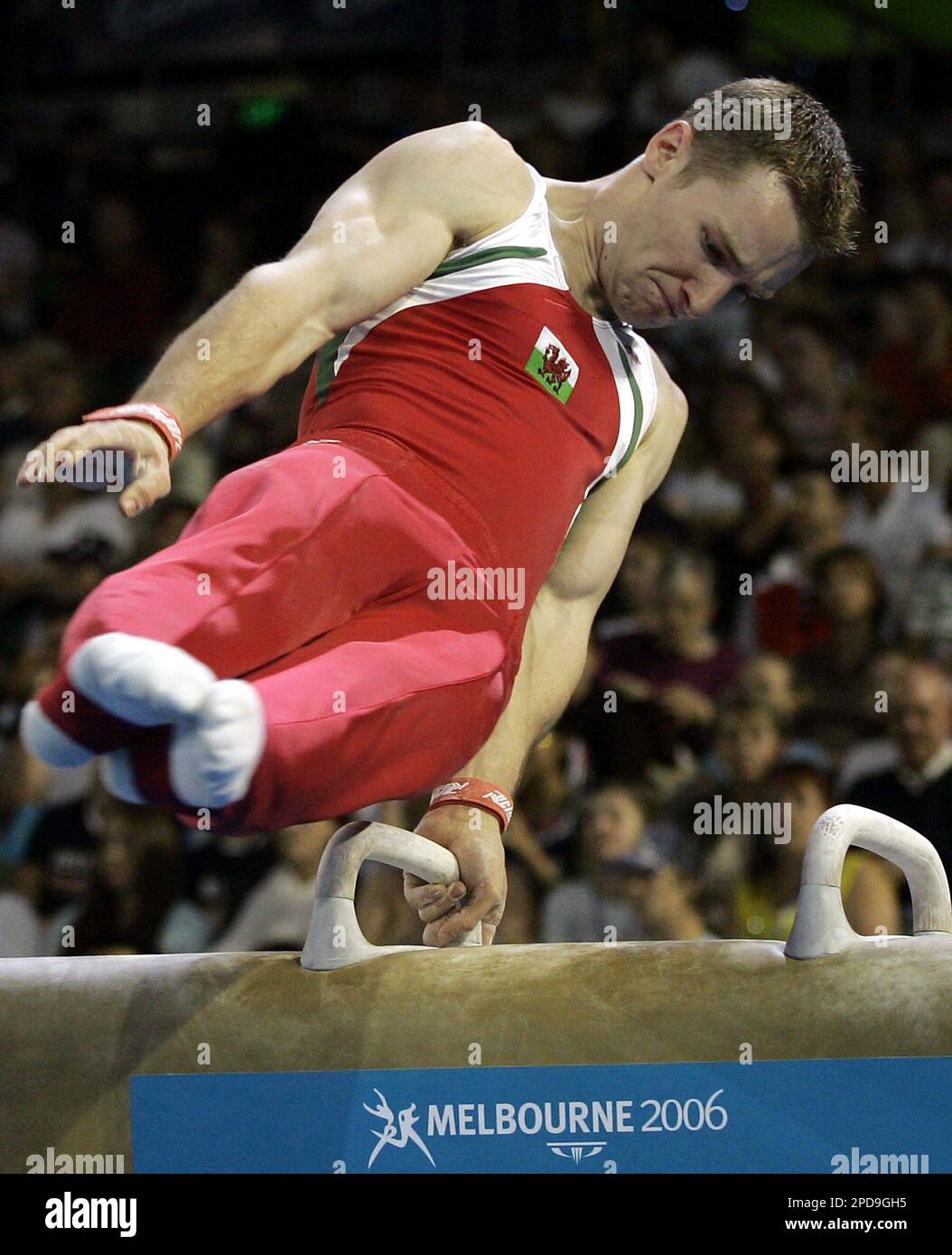 David Eaton from Wales performs his routine on the pommel horse during ...