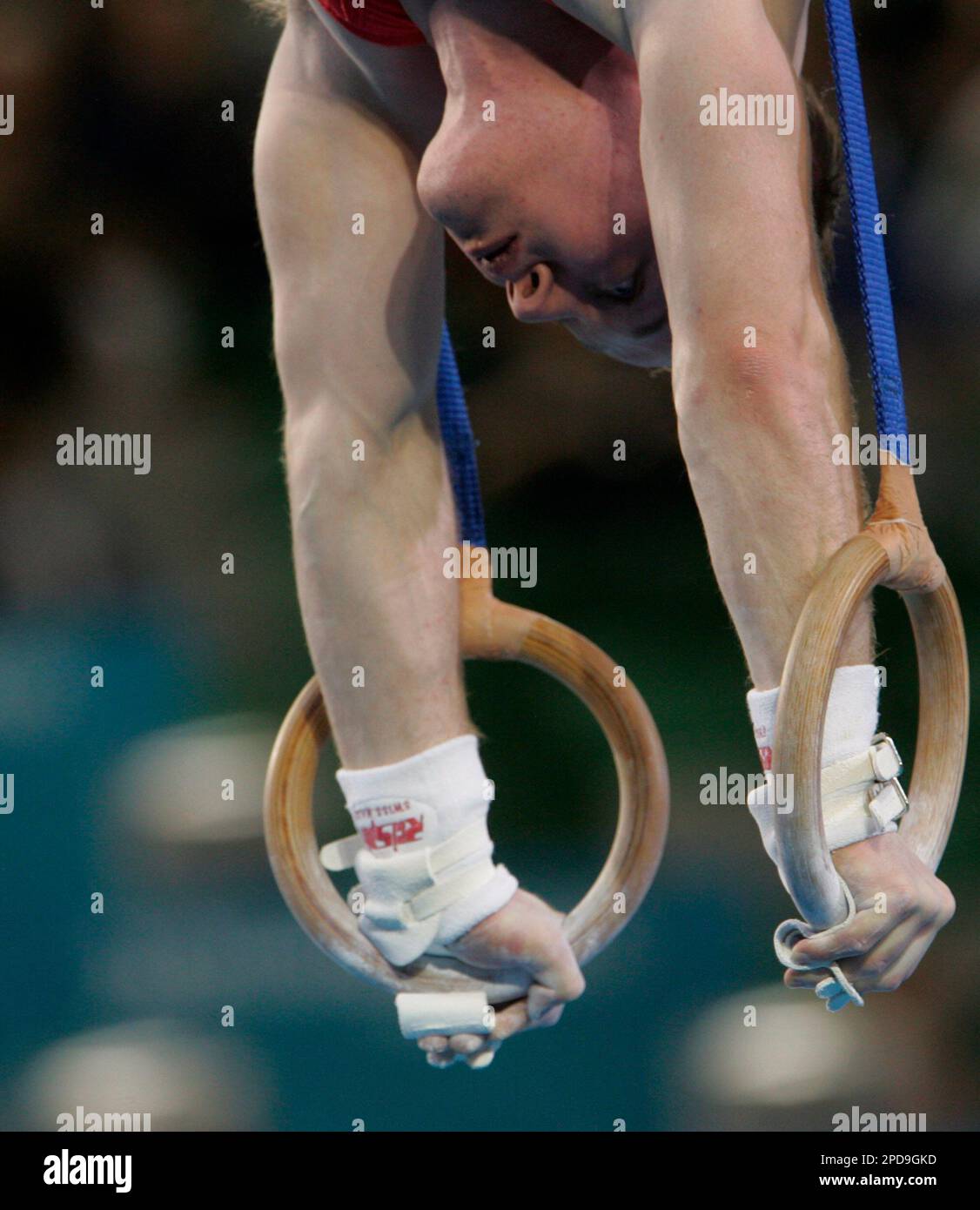 Alexander Hedges from Isle Of Man performs on the rings during the ...