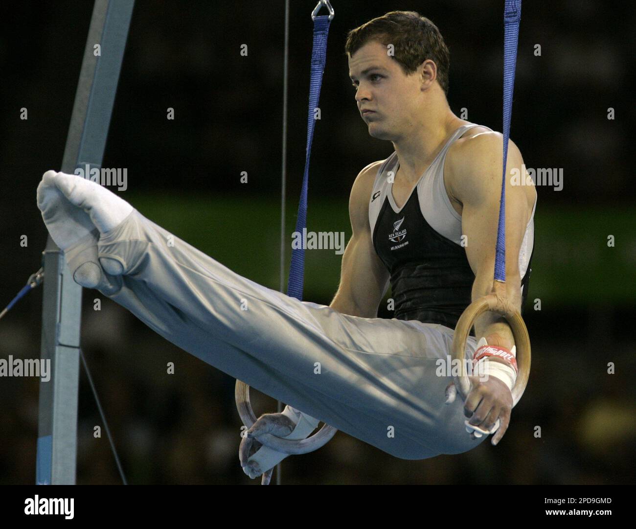 New Zealand's Daniel Good performs his routine on the rings during the ...