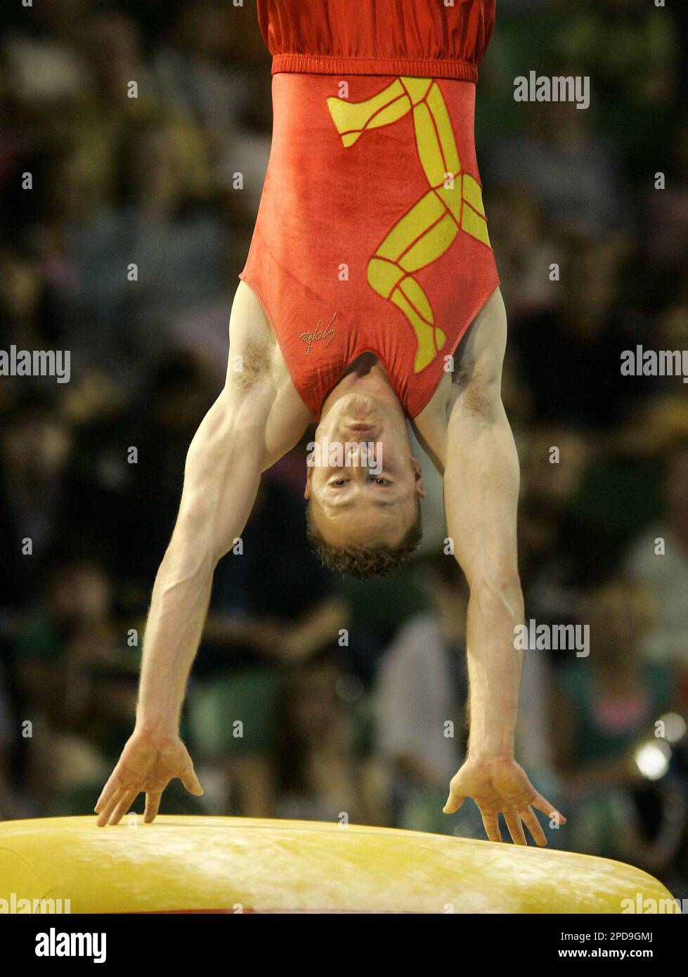 Alexander Hedges from the Isle of Man performs his routine on the vault ...