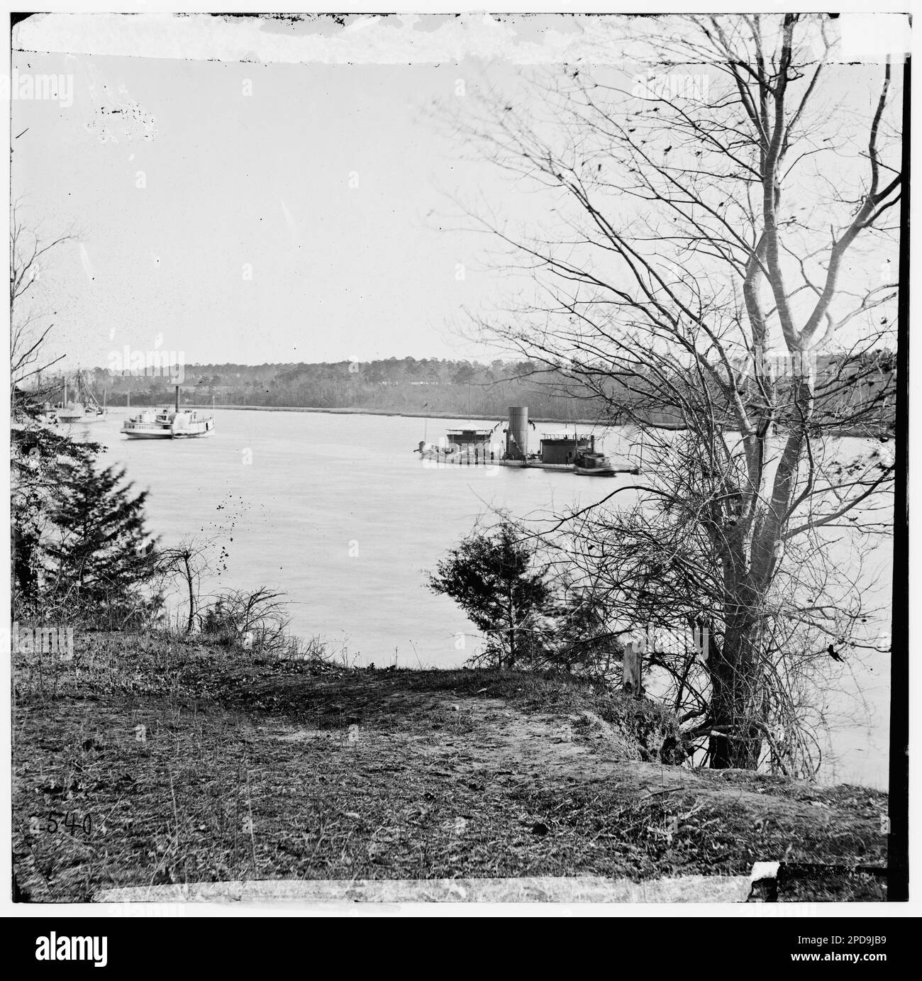 Deep Bottom, Virginia. View on James River with double turreted monitor ...