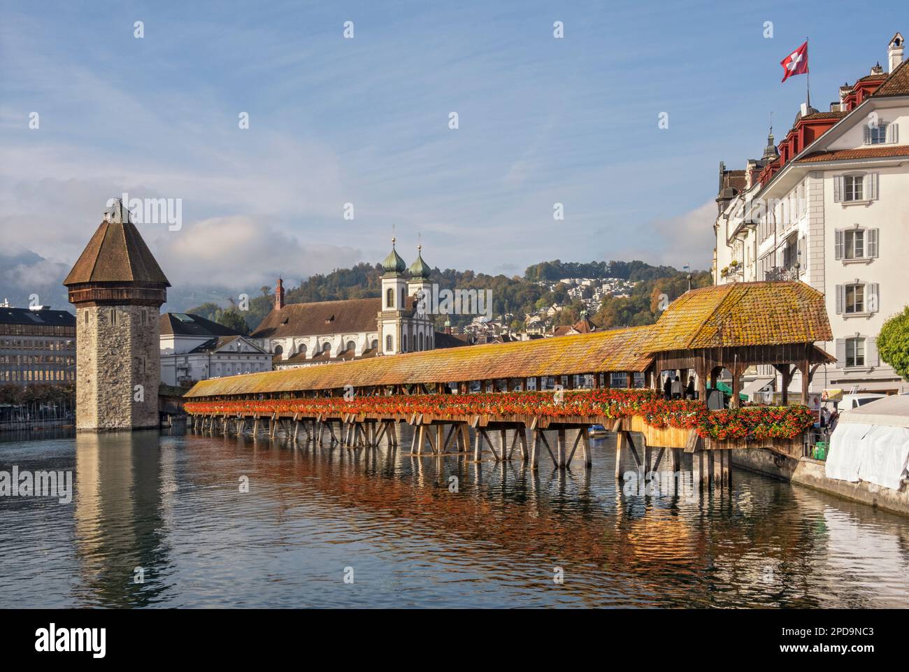 Switzerland, Lucerne (Luzern) Chapel Bridge (Kapellbrucke) over River ...