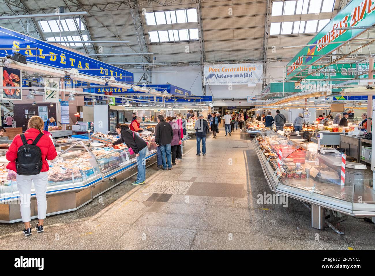 Food being sold inside Riga Central Market in Riga, Latvia Stock Photo ...