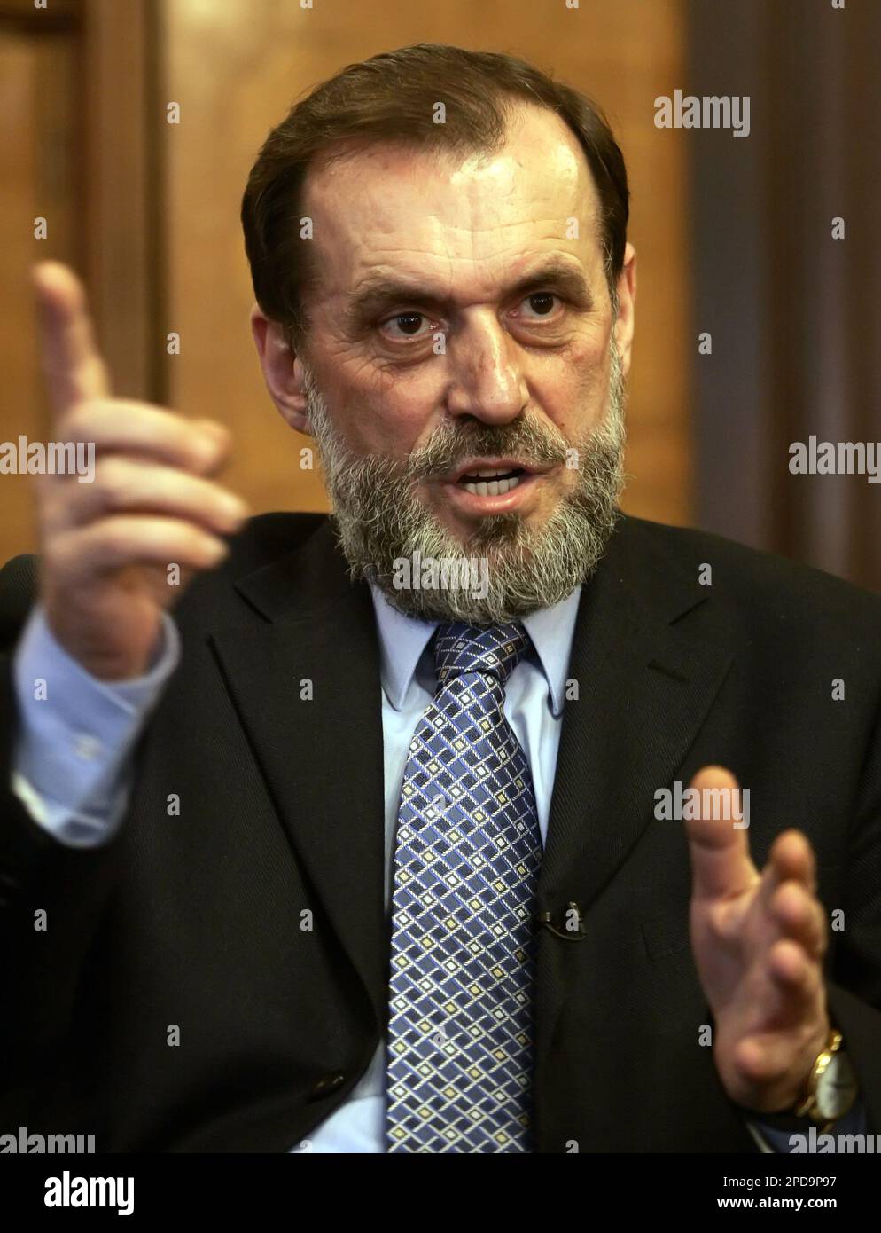 Serbia-Montenegro Foreign Minister Vuk Draskovic gestures during an ...