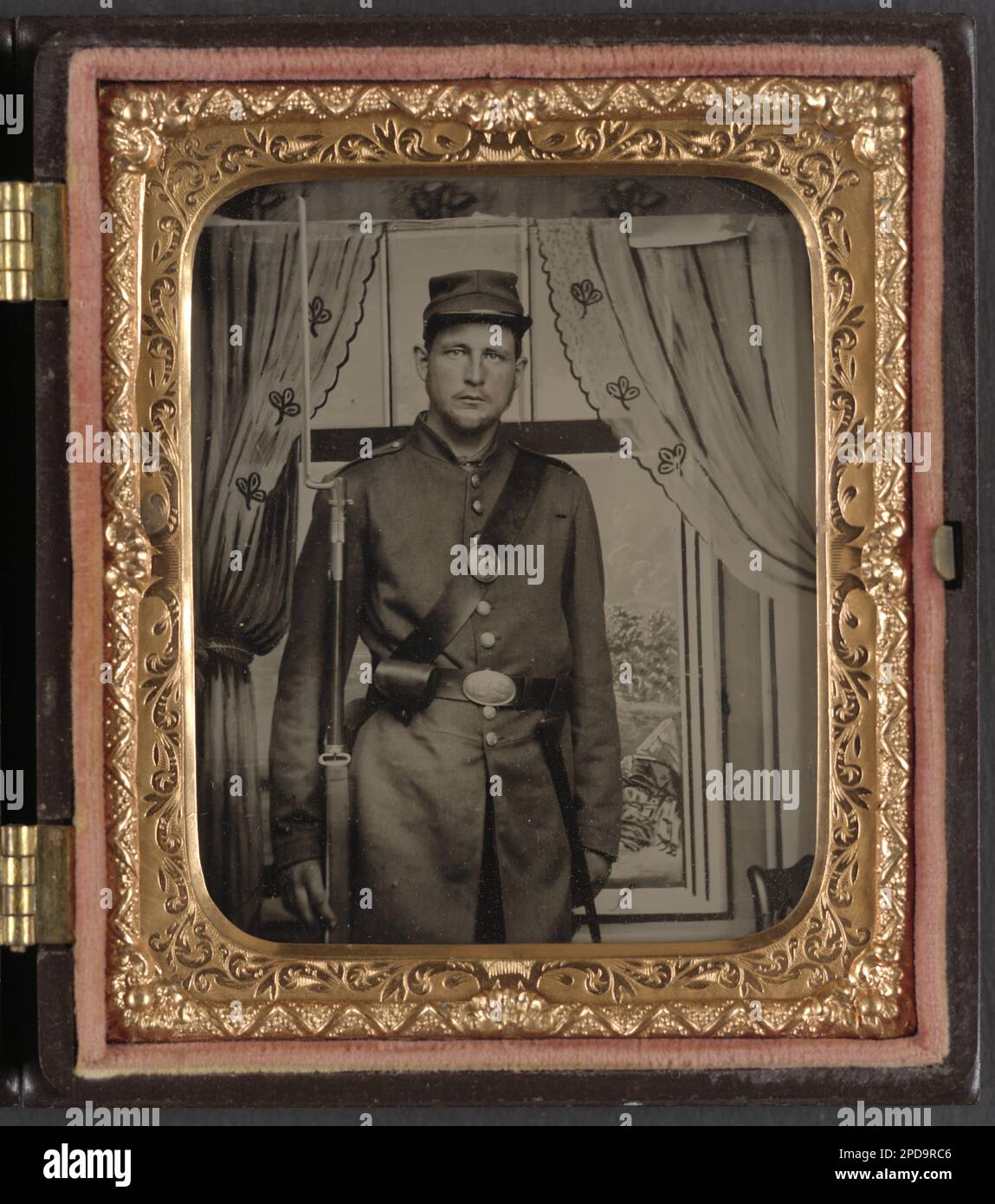 Unidentified soldier in Union uniform with bayoneted musket in front of ...