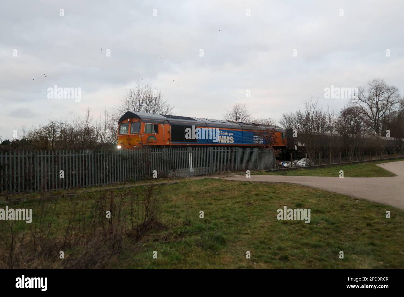 Class 66 freight train passing by Attenborough Nature Reserve in ...