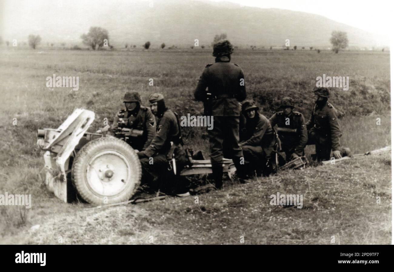 World War Two B&W photo German Soldiers of the LSSAH in Greece with a ...