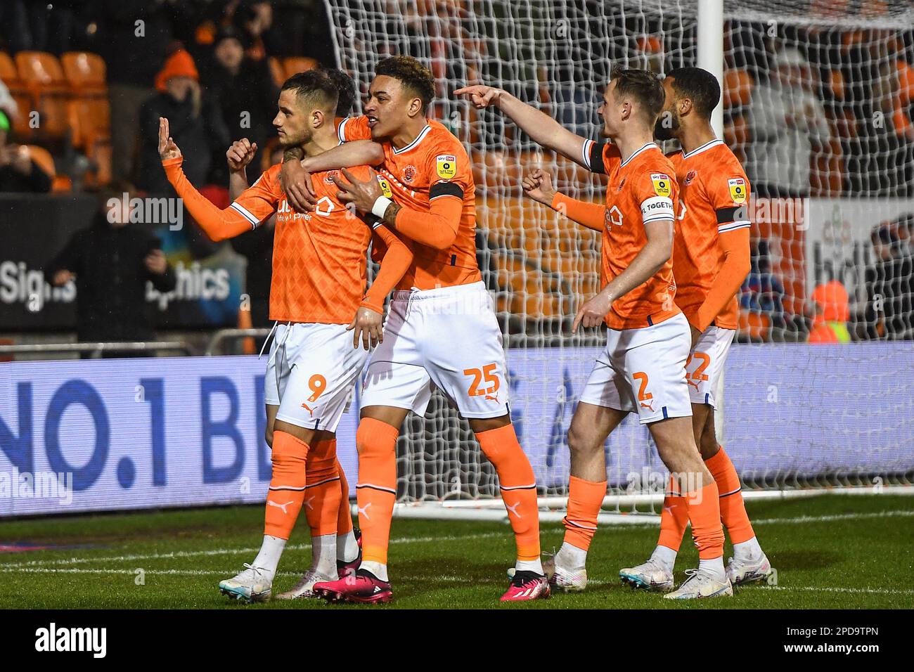 Blackpool, UK. 14th Mar, 2023. Jerry Yates #9 of Blackpool celebrates ...