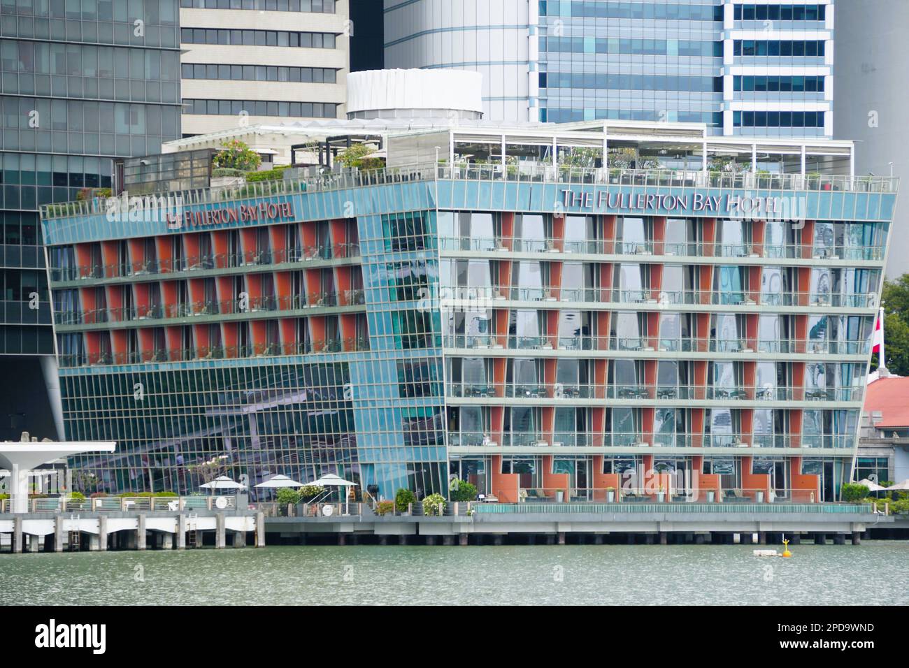 Marina Bay, Singapore - February 19, 2023 - The view of the Fullerton ...