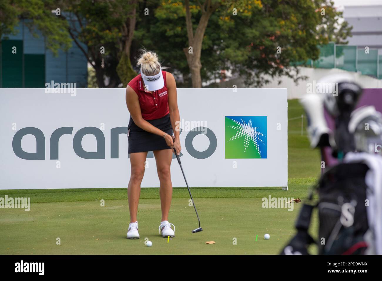The logo of Aramco appears at Aramco Team Series Singapore at Laguna ...