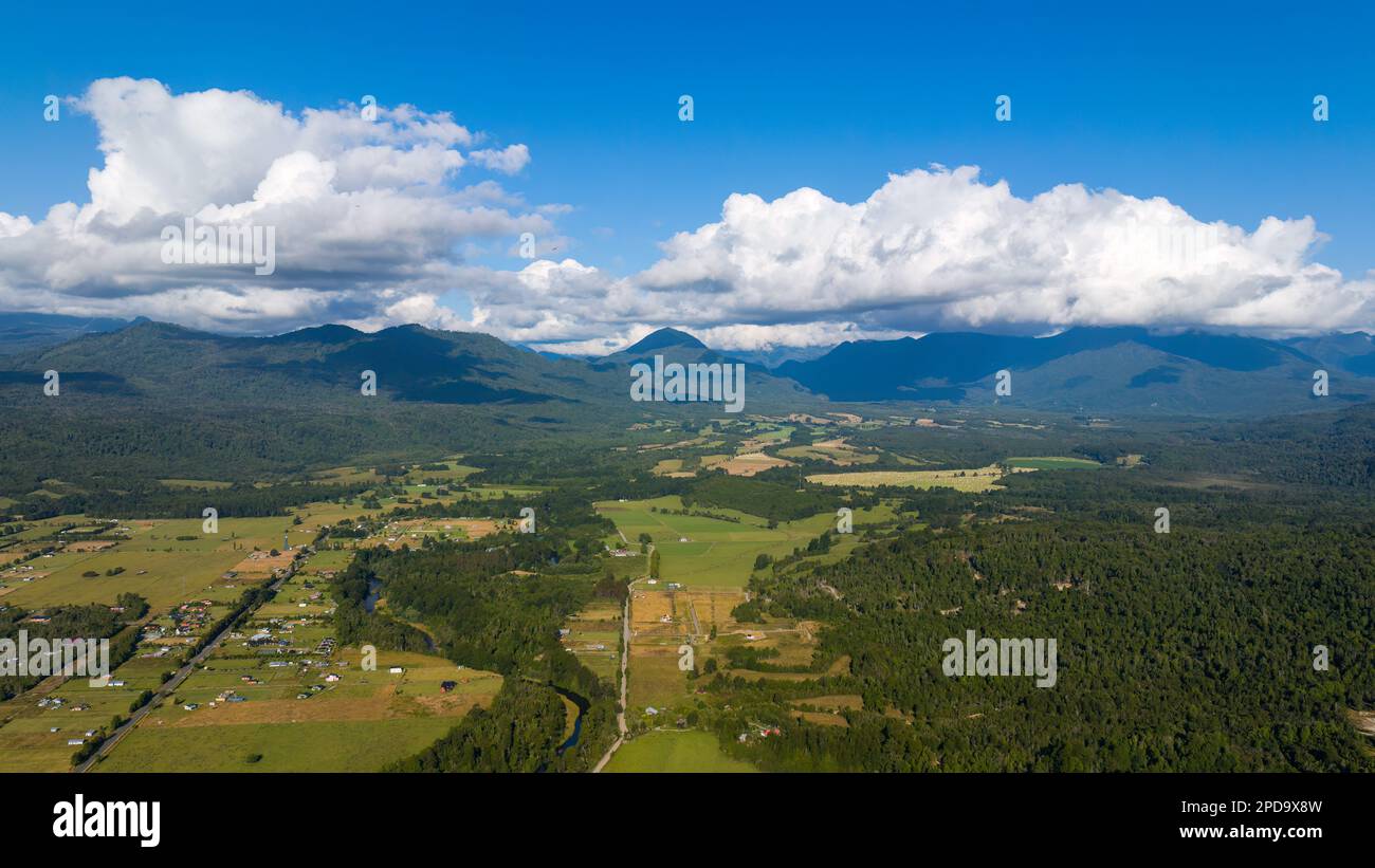 An aerial view of the beautiful Valdivian Forest, Andes Range Stock ...