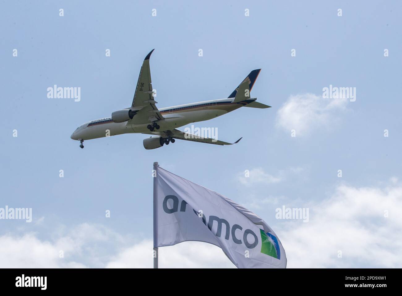 The logo of Aramco appears at Aramco Team Series Singapore at Laguna ...