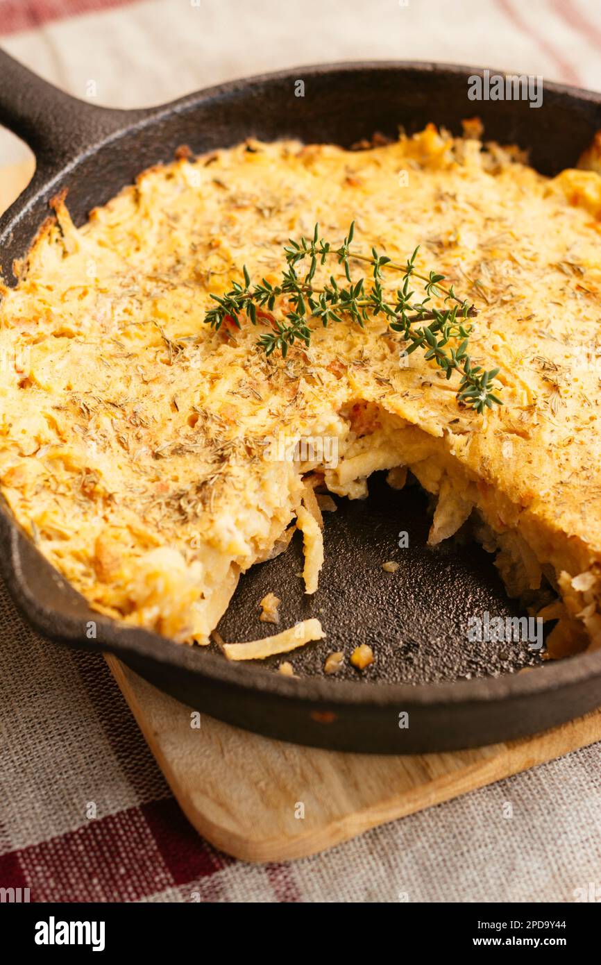 Homemade vegan rutabaga apple frittata in a cast iron pan Stock Photo ...