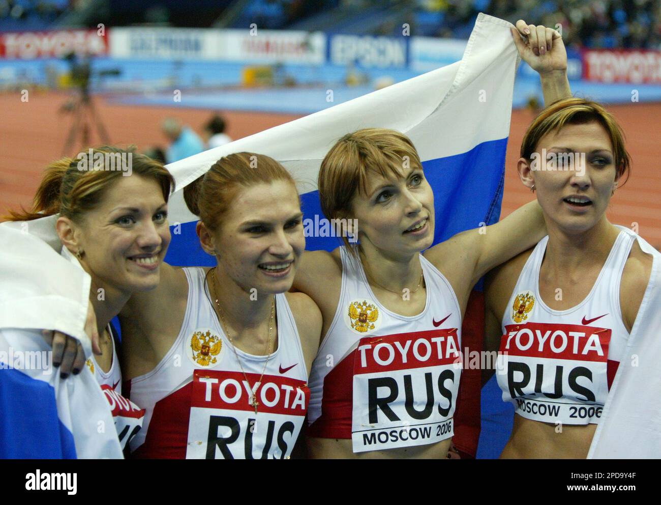 Russia's, from left, Natalya Antyukh, Natalya Nazarova, Tatyana Levina ...