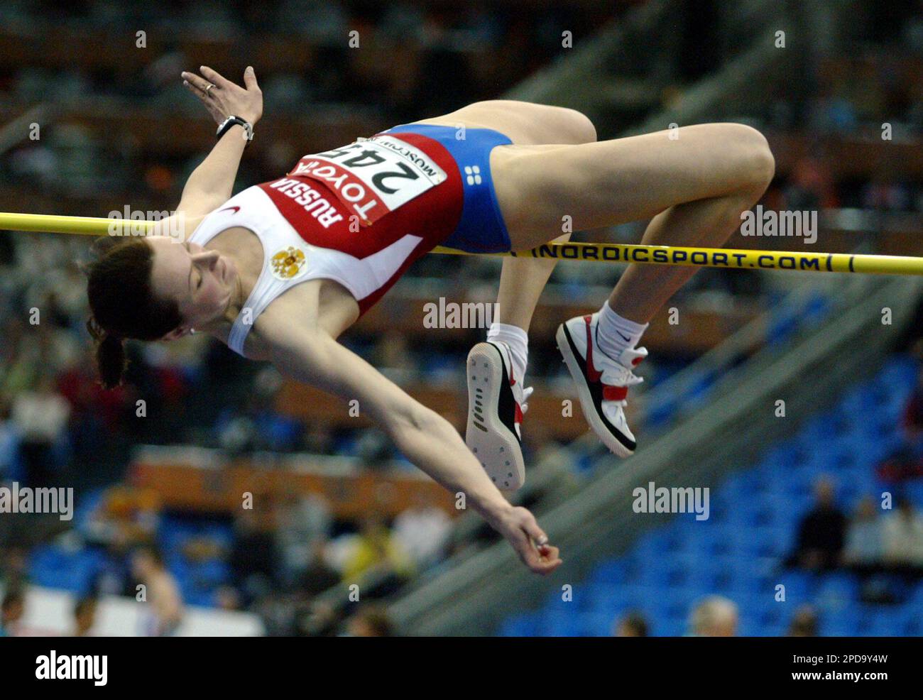 Russia's Yelena Slesarenko clears the bar during the Women's High Jump ...