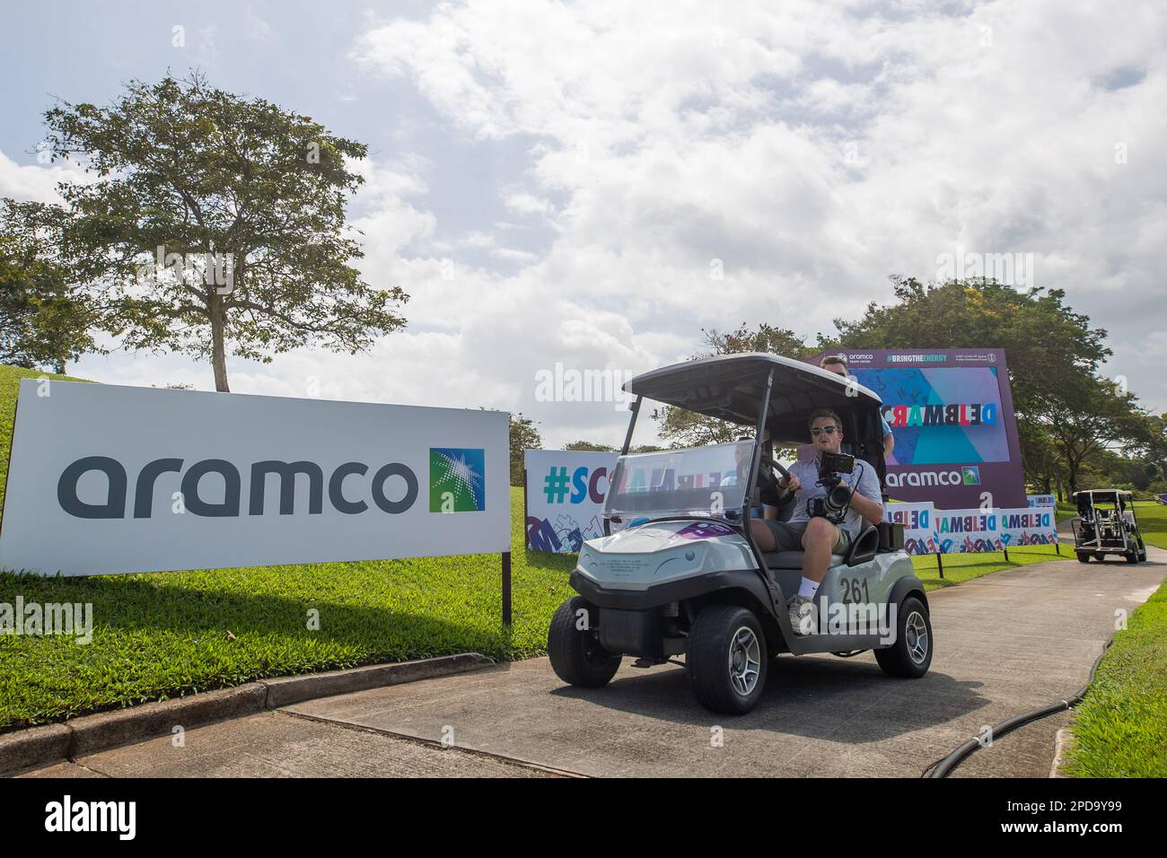 The logo of Aramco appears at Aramco Team Series Singapore at Laguna ...