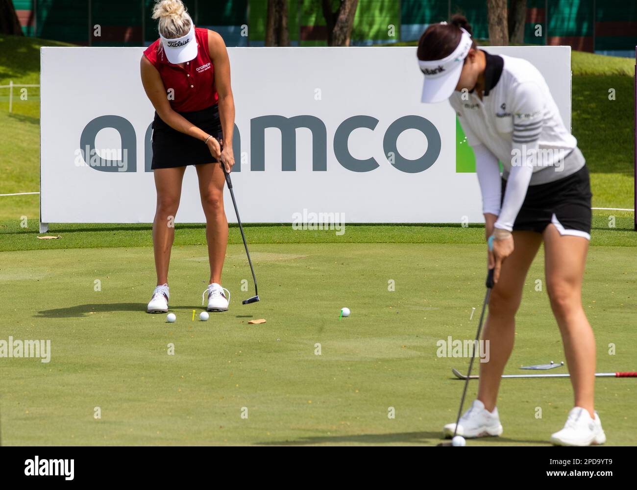 The logo of Aramco appears at Aramco Team Series Singapore at Laguna ...