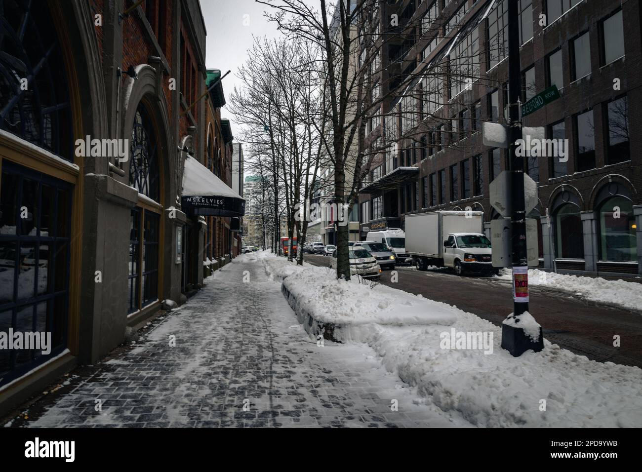 looking down snow covered Bedford Row in downtown halifax in the early ...