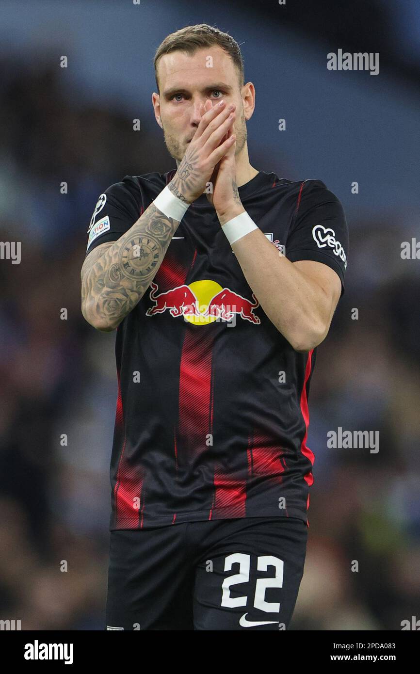 Manchester, UK. 14th Mar, 2023. David Raum #22 of RB Leipzig applauds ...