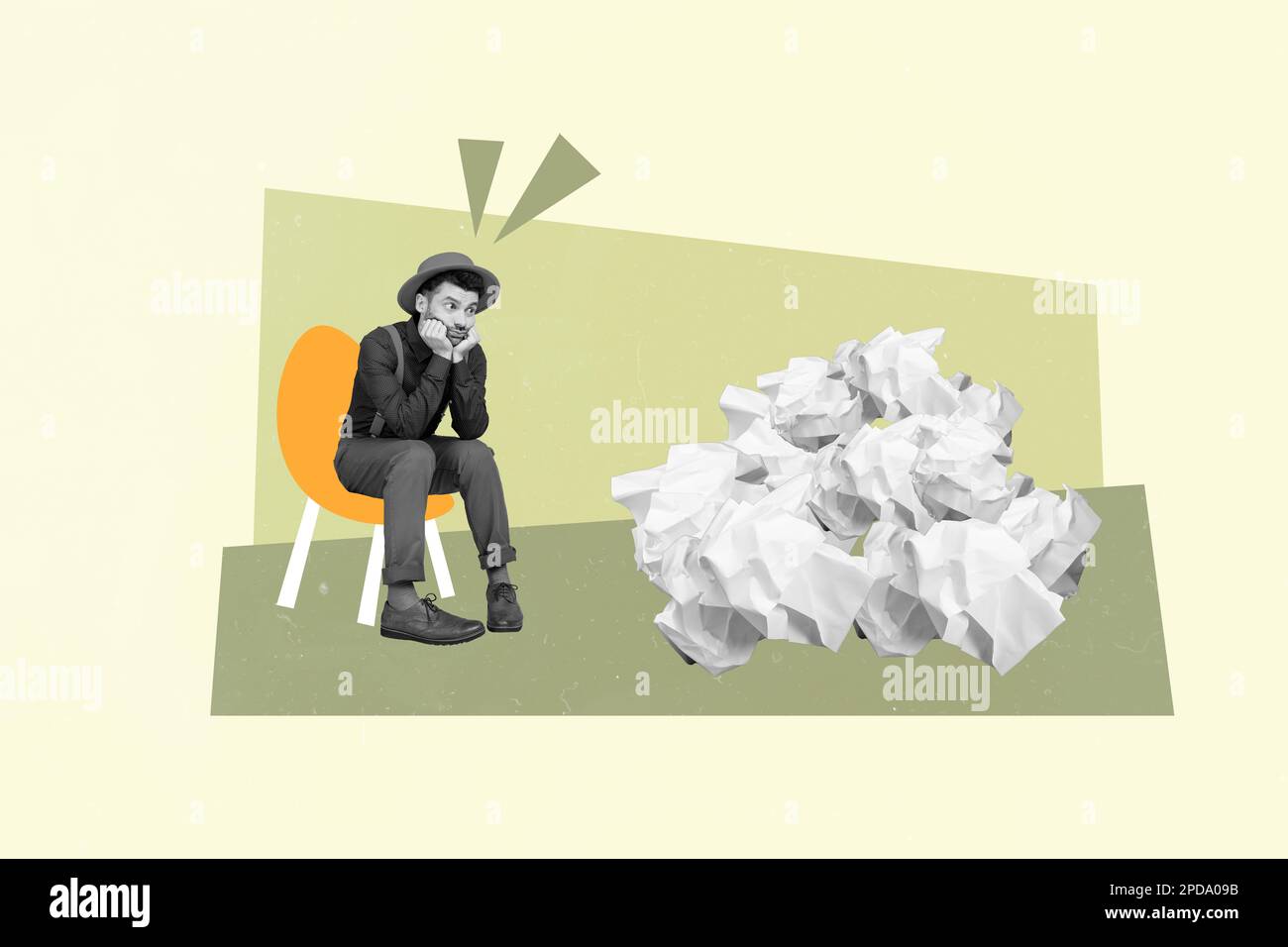 Absurd Collage Picture Poster Banner Of Bored Unhappy Sad Man Sitting