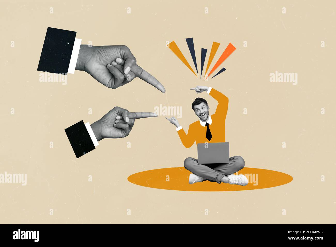 Creative 3d collage image picture poster two arms indicating funny ...