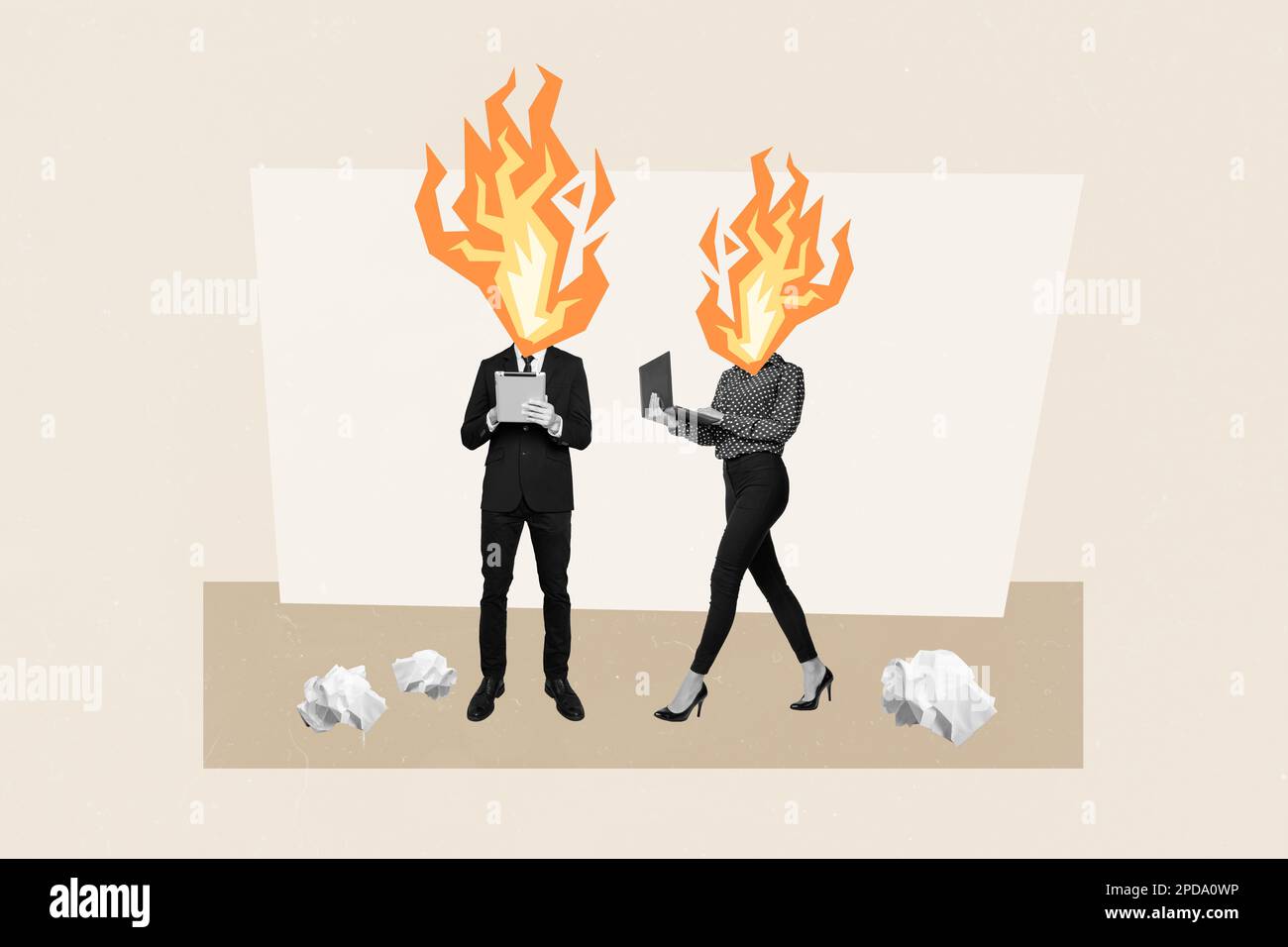 Creative sketch collage artwork picture of two weird people work hard ...