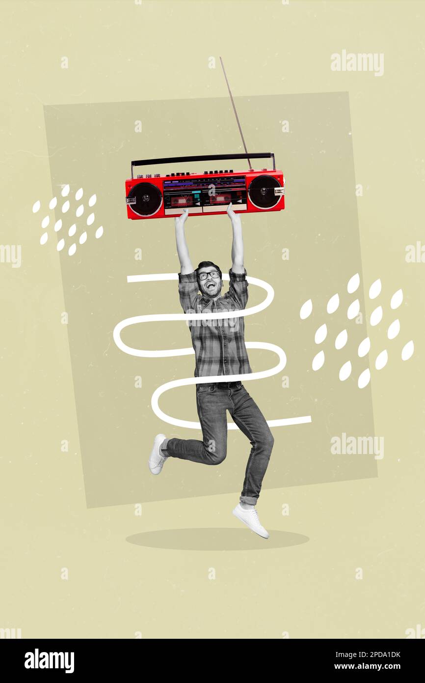 Vertical photo creative 3d collage picture image of crazy cheerful ...