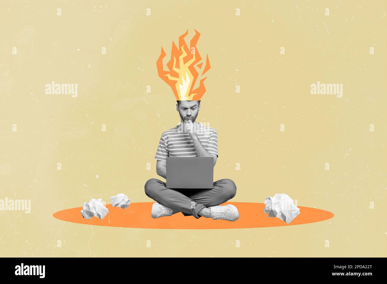 Creative drawing 3d sketch collage image picture of minded man netbook ...
