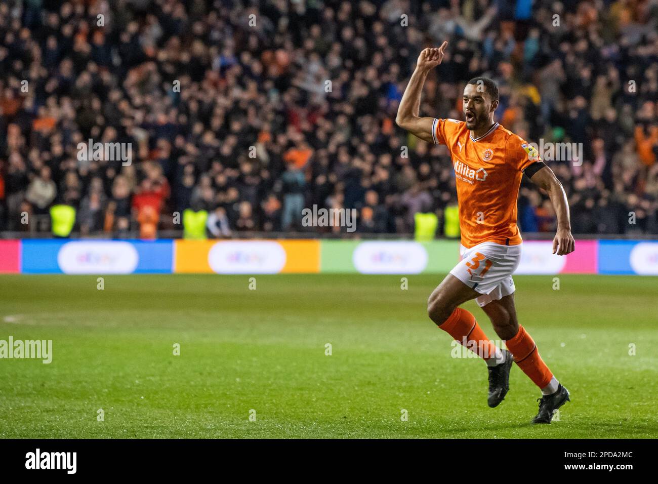 Curtis Nelson #31 of Blackpool ccelebrates his goal to make it 3-0 ...