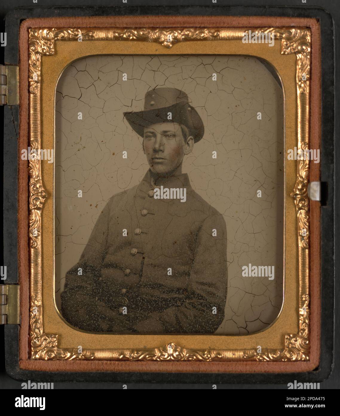 Unidentified soldier in Union uniform with Volunteer Maine Militia belt ...
