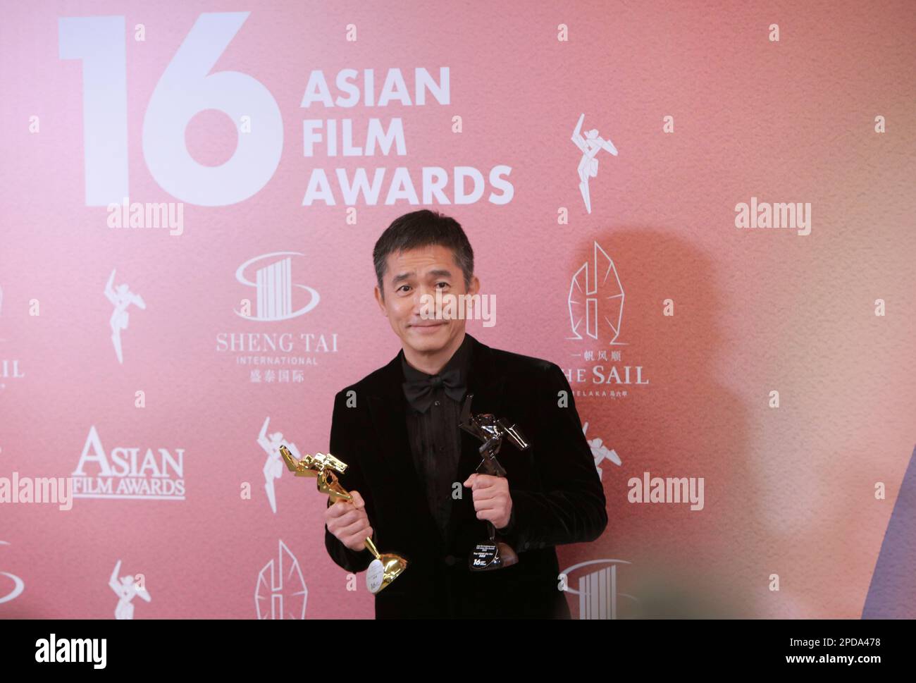 Hong Kong actor Tong Leung celebrates his second Best Actor Award ...