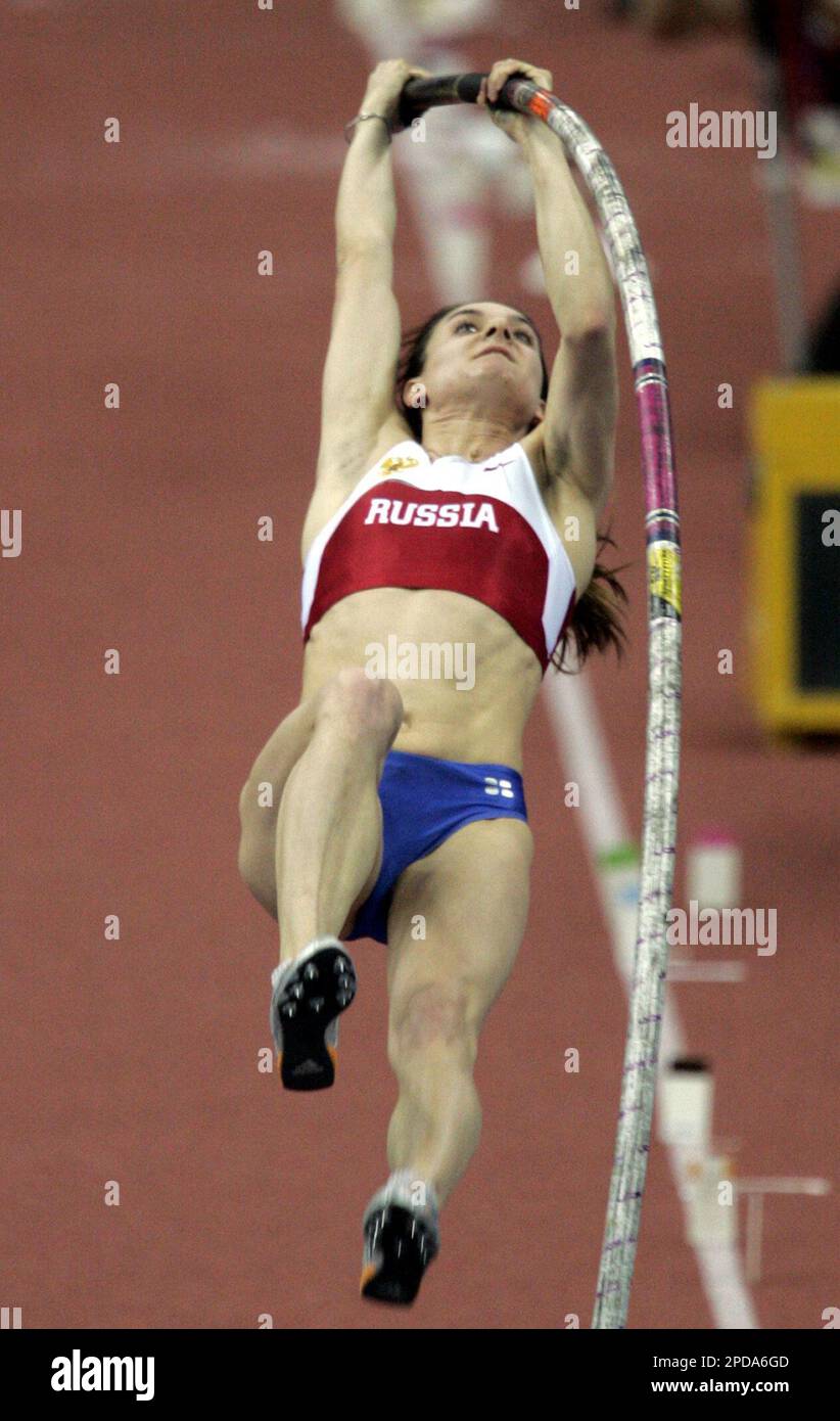 Russia's Yelena Isinbayeva attempts a clearance during the qualifying ...