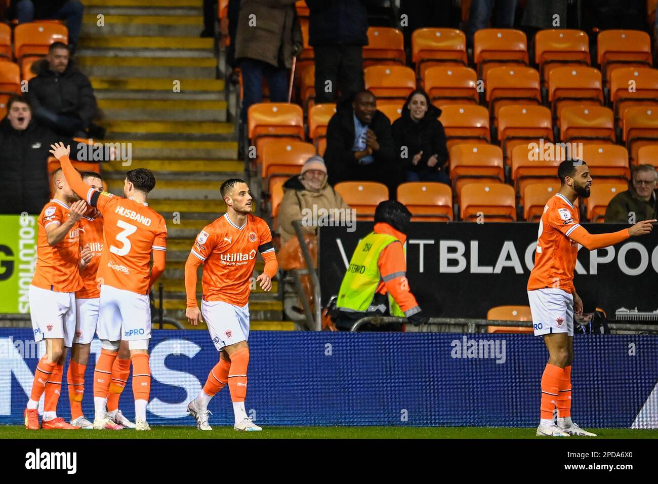 Blackpool, UK. 14th Mar, 2023. Andy Lyons #24 of Blackpool celebrates ...