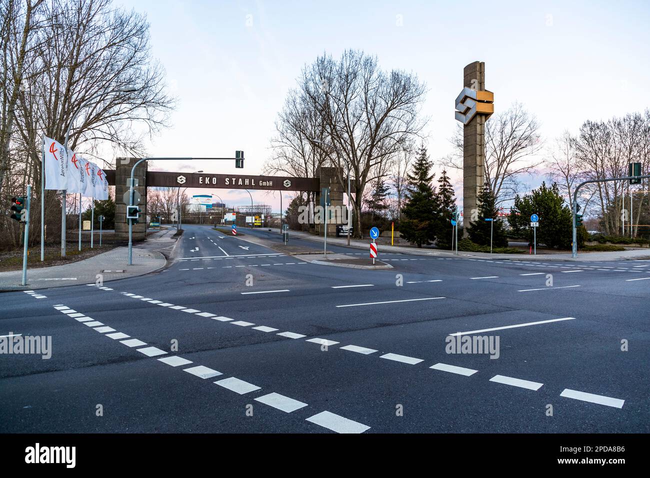 Access road to the EKO Stahl steelworks in Eisenhüttenstadt ...