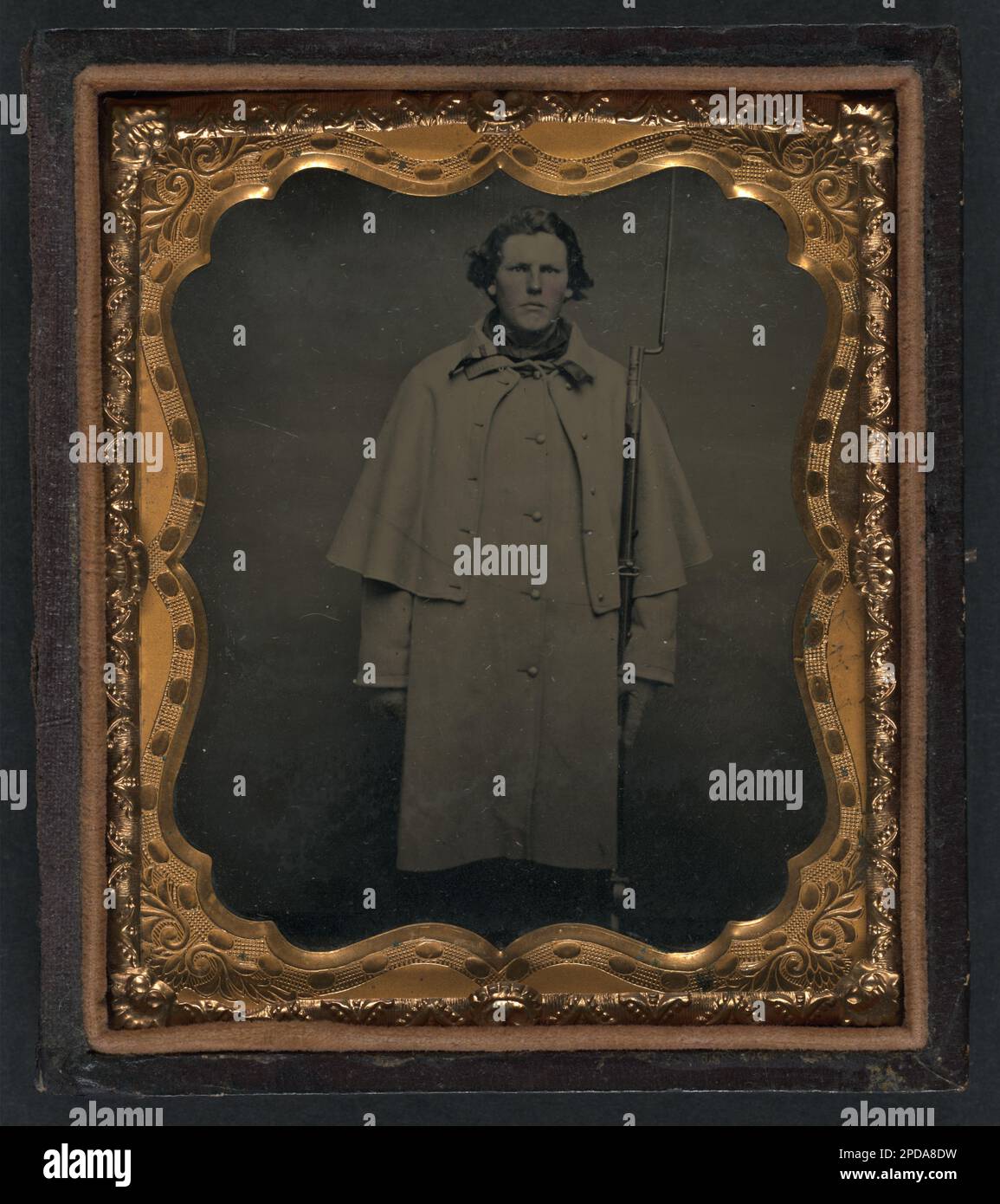 Unidentified soldier in Union greatcoat with bayoneted musket ...