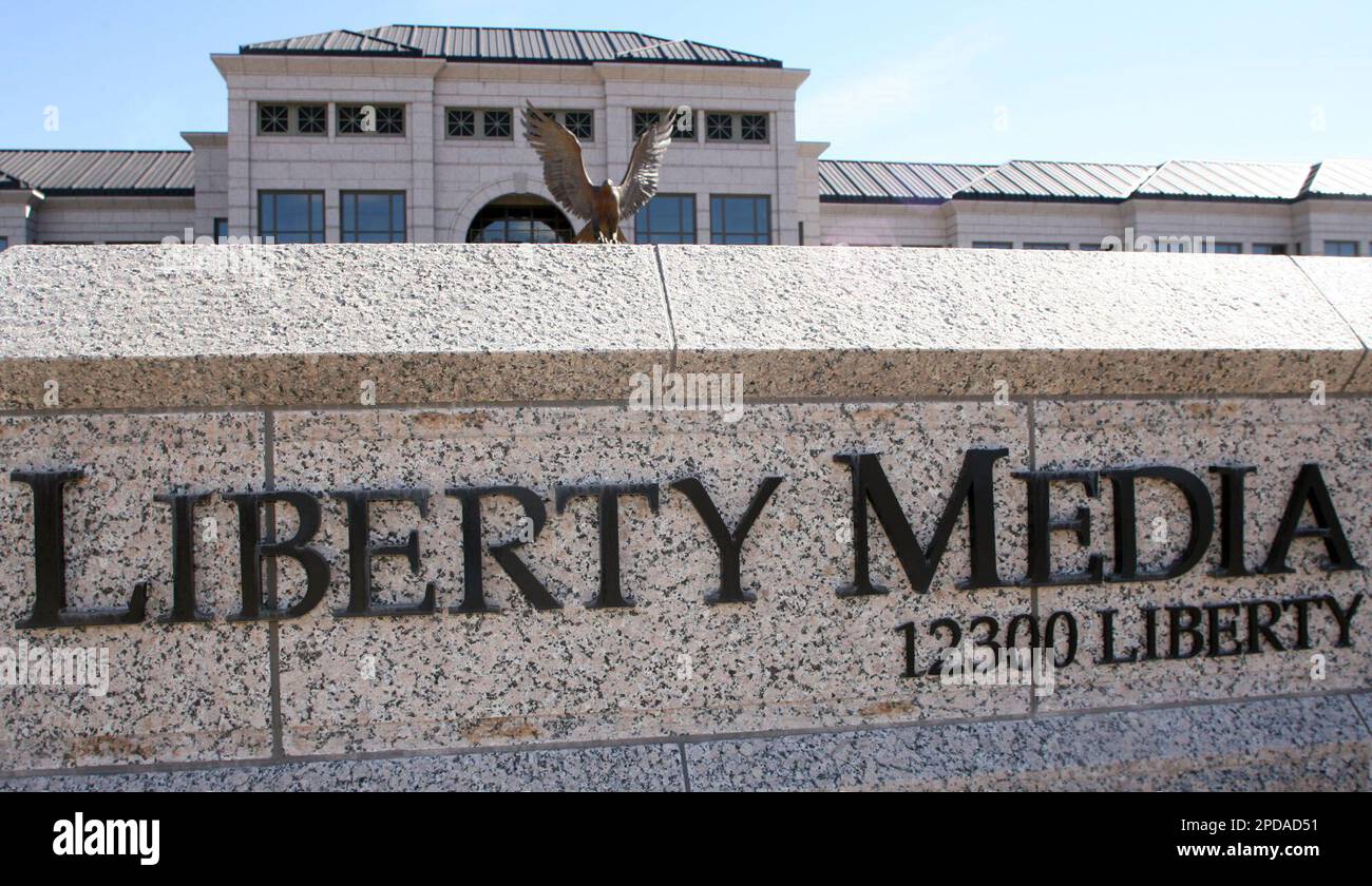 The Liberty Media Corporation headquarters sign is shown in the ...
