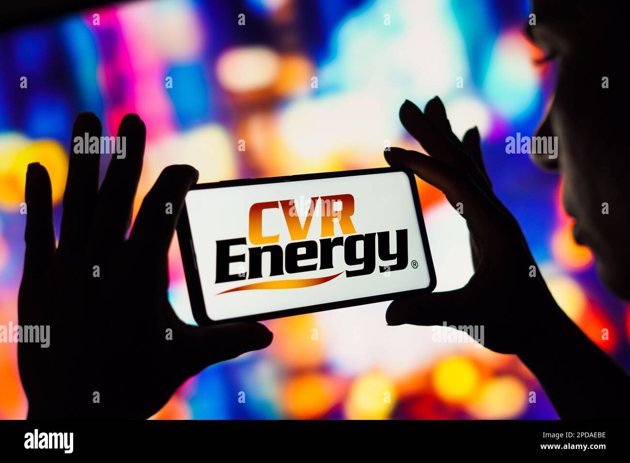 In this photo illustration, the CVR Energy logo seen displayed on a ...