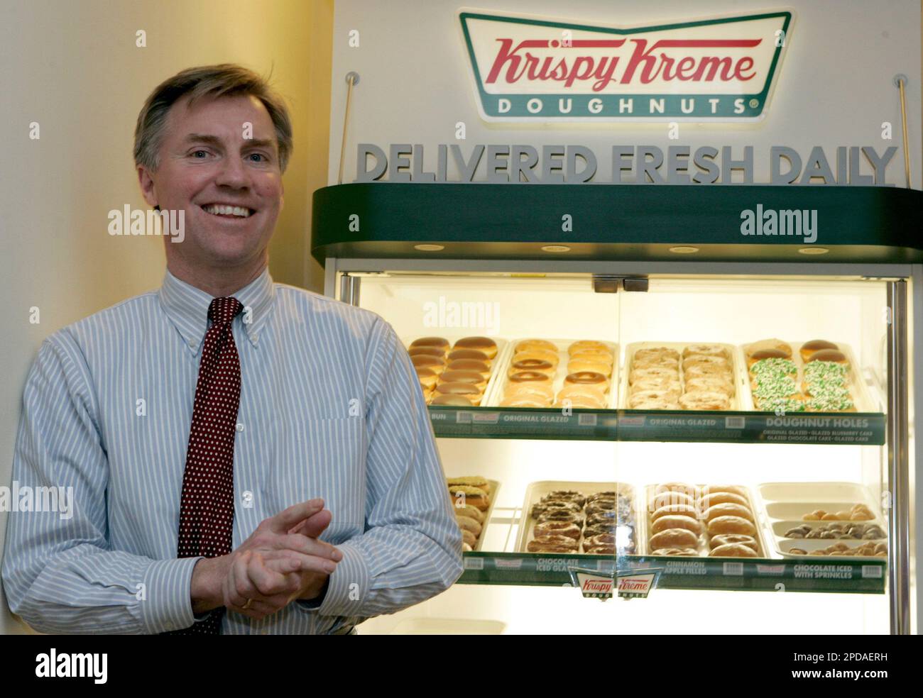 Daryl Brewster, the new CEO of Krispy Kreme, poses for a photo at the ...